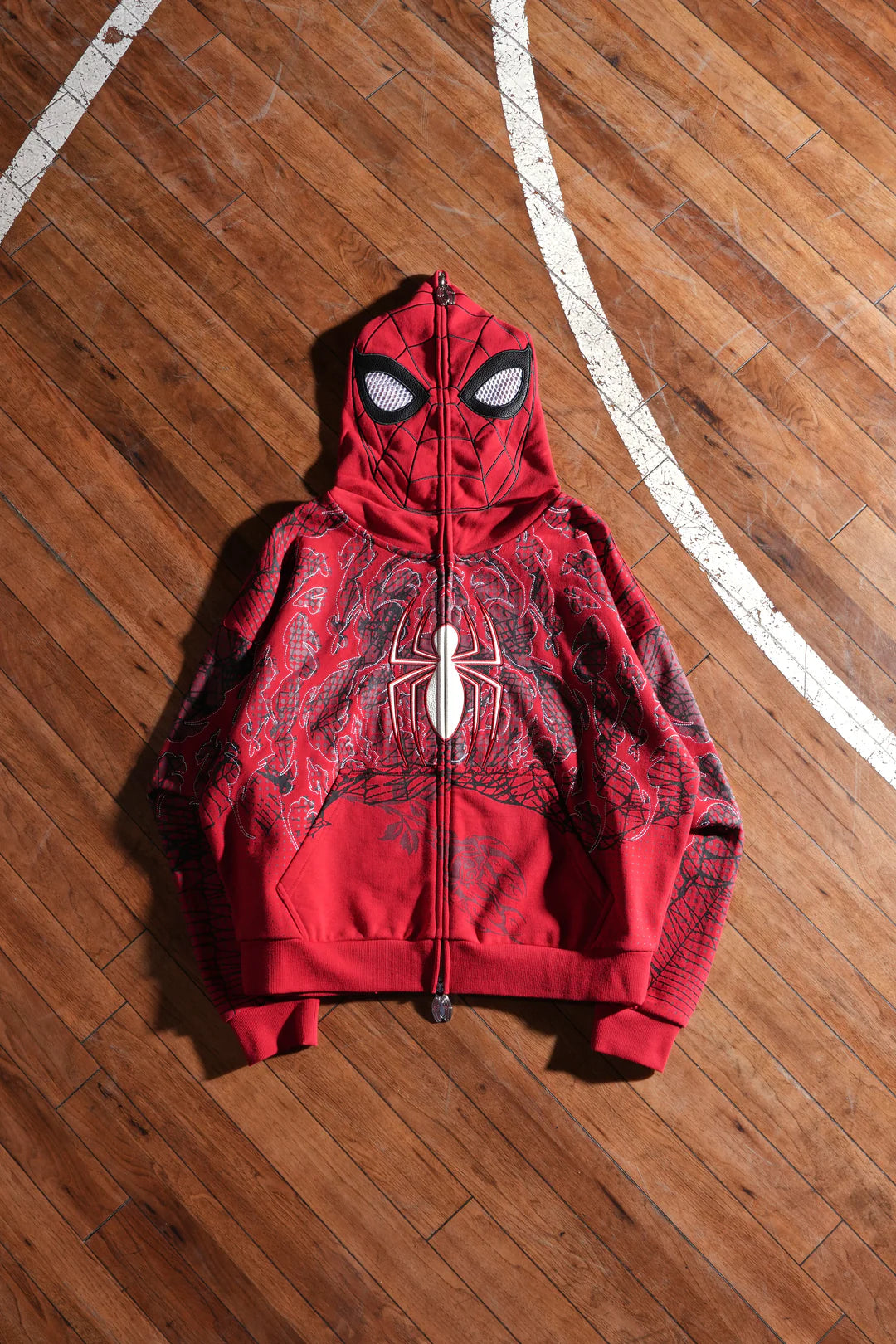 Spider-Man Web Rose Full Zip Up Hoodie in Equestrian Red – ALECON